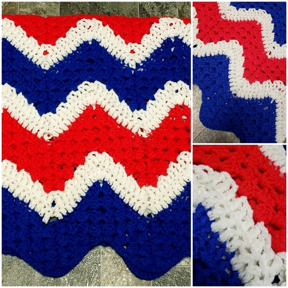 Accents | Red White Blue Crochet Afghan | Poshmark